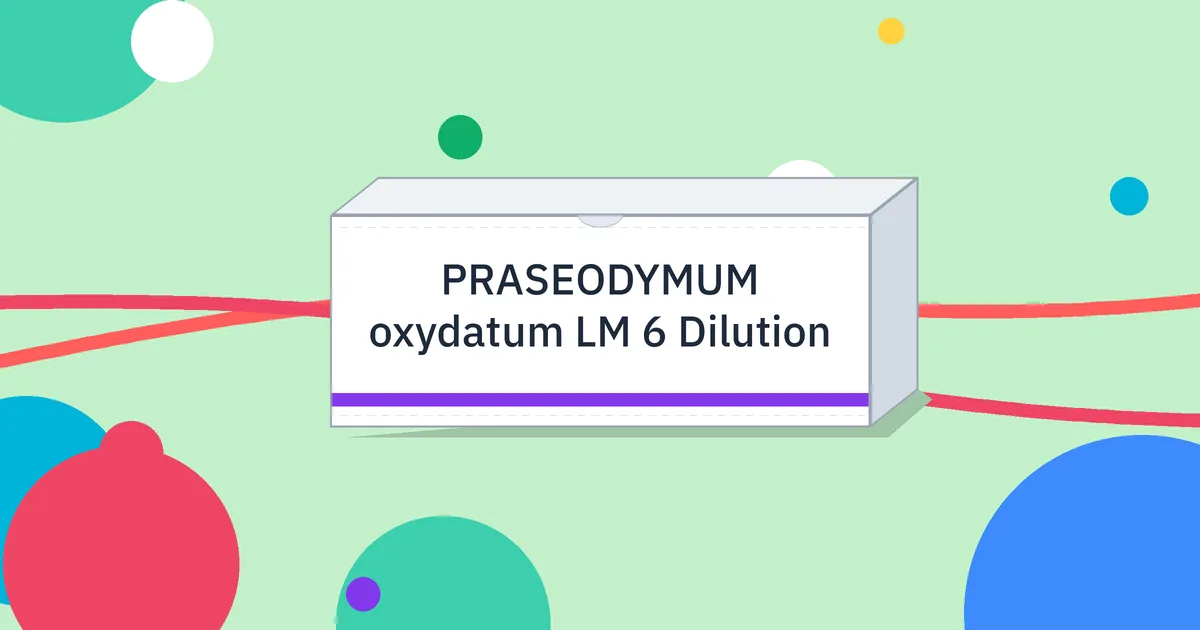 Symbolbild: Packung mit der Aufschrift PRASEODYMUM oxydatum LM 6 Dilution (PZN 13666516) – Verfügbarkeit und Bezug in Apotheken in Frankfurt am Main
