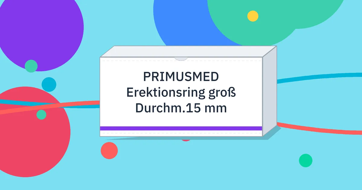 Symbolbild: Packung mit der Aufschrift PRIMUSMED Erektionsring groß Durchm.15 mm (PZN 08855439) – Verfügbarkeit und Bezug in Apotheken in Frankfurt am Main