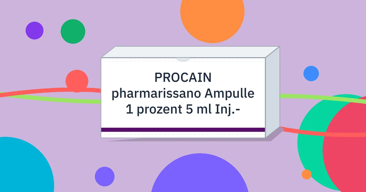 Symbolbild: Packung mit der Aufschrift PROCAIN pharmarissano Ampulle 1 prozent 5 ml Inj.- (PZN 16816235) – Verfügbarkeit und Bezug in Apotheken in Frankfurt am Main