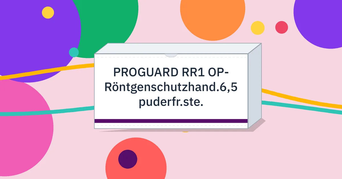 Symbolbild: Packung mit der Aufschrift PROGUARD RR1 OP-Röntgenschutzhand.6,5 puderfr.ste. (PZN 11607521) – Verfügbarkeit und Bezug in Apotheken in Frankfurt am Main