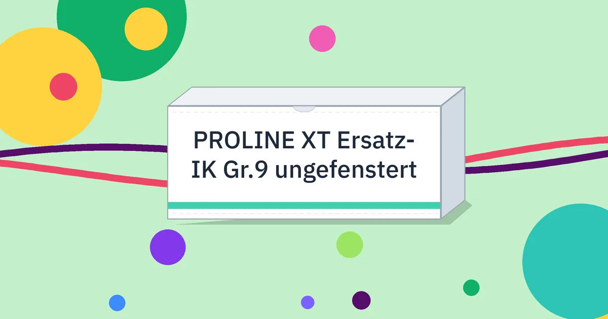 Symbolbild: Packung mit der Aufschrift PROLINE XT Ersatz-IK Gr.9 ungefenstert (PZN 17600141) – Verfügbarkeit und Bezug in Apotheken in Frankfurt am Main