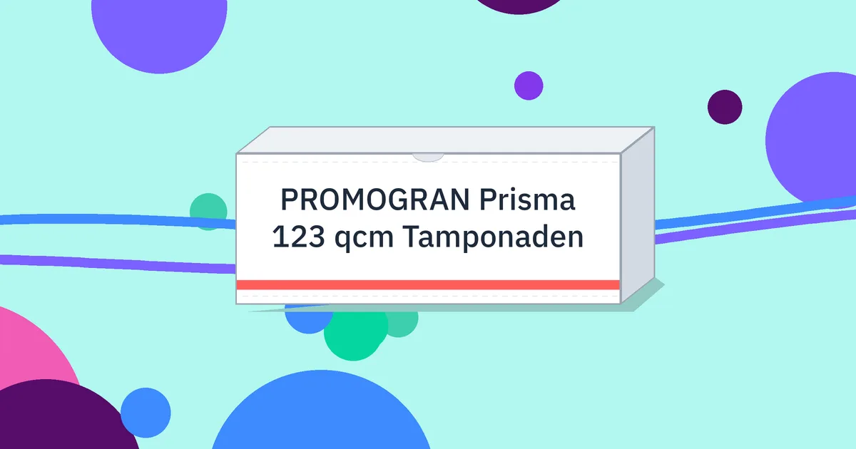 Symbolbild: Packung mit der Aufschrift PROMOGRAN Prisma 123 qcm Tamponaden (PZN 09395885) – Verfügbarkeit und Bezug in Apotheken in Frankfurt am Main
