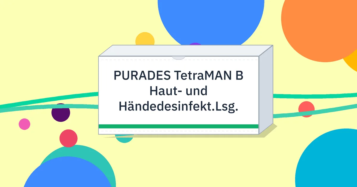 Symbolbild: Packung mit der Aufschrift PURADES TetraMAN B Haut- und Händedesinfekt.Lsg. (PZN 14291952) – Verfügbarkeit und Bezug in Apotheken in Frankfurt am Main