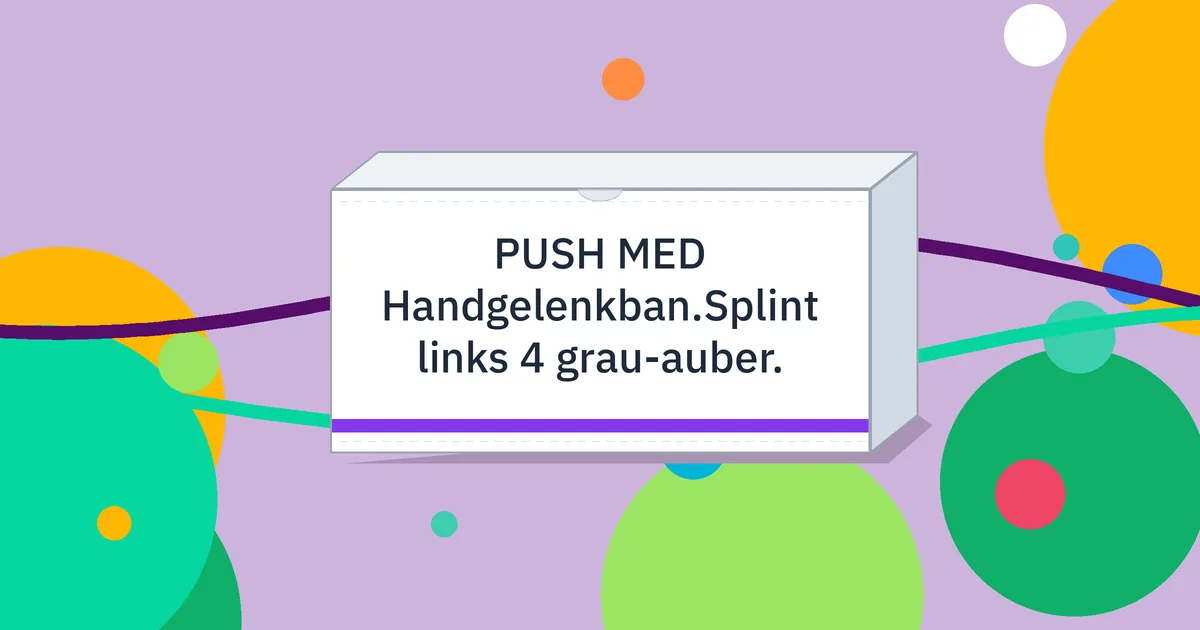 Symbolbild: Packung mit der Aufschrift PUSH MED Handgelenkban.Splint links 4 grau-auber. (PZN 04860998) – Verfügbarkeit und Bezug in Apotheken in Frankfurt am Main