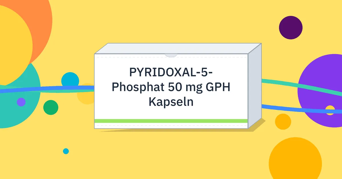Symbolbild: Packung mit der Aufschrift PYRIDOXAL-5-Phosphat 50 mg GPH Kapseln (PZN 20091192) – Verfügbarkeit und Bezug in Apotheken in Frankfurt am Main