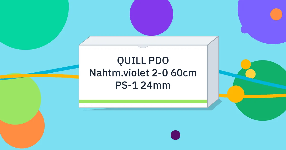 Symbolbild: Packung mit der Aufschrift QUILL PDO Nahtm.violet 2-0 60cm PS-1 24mm (PZN 17990320) – Verfügbarkeit und Bezug in Apotheken in Frankfurt am Main