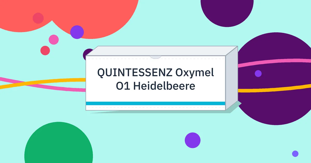 Symbolbild: Packung mit der Aufschrift QUINTESSENZ Oxymel O1 Heidelbeere (PZN 18298448) – Verfügbarkeit und Bezug in Apotheken in Frankfurt am Main