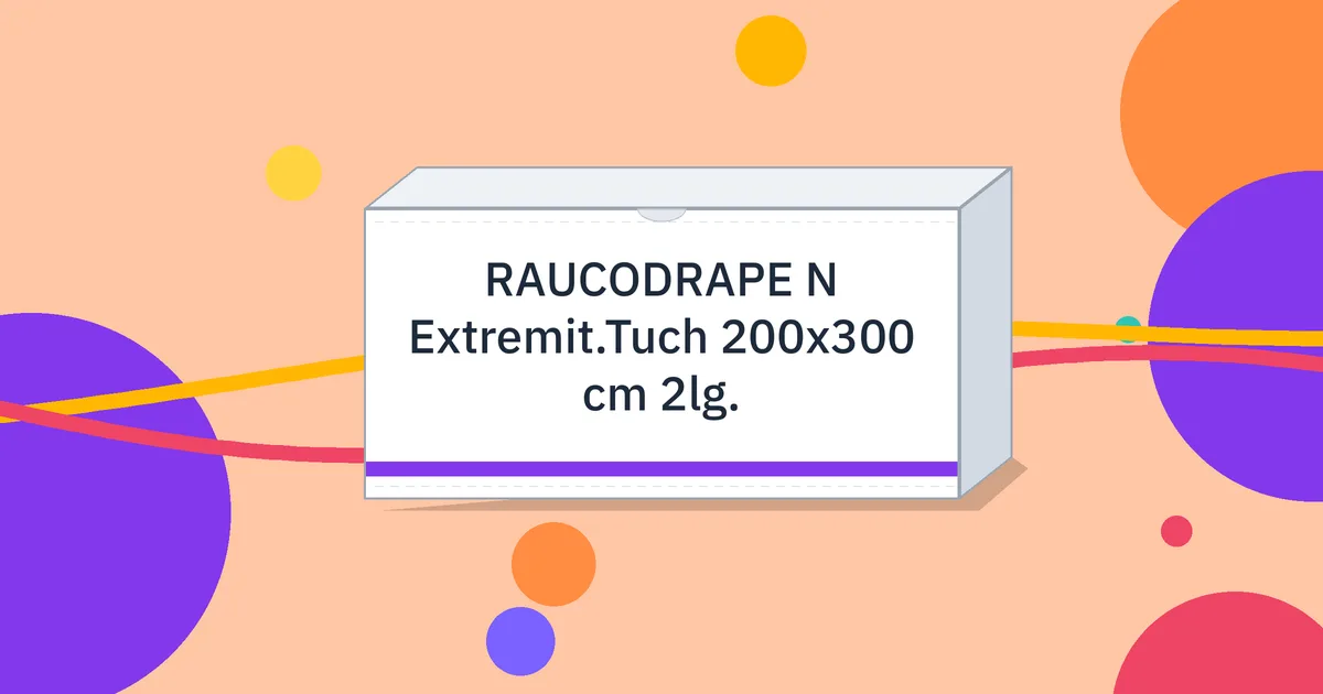 Symbolbild: Packung mit der Aufschrift RAUCODRAPE N Extremit.Tuch 200x300 cm 2lg. (PZN 06680527) – Verfügbarkeit und Bezug in Apotheken in Frankfurt am Main