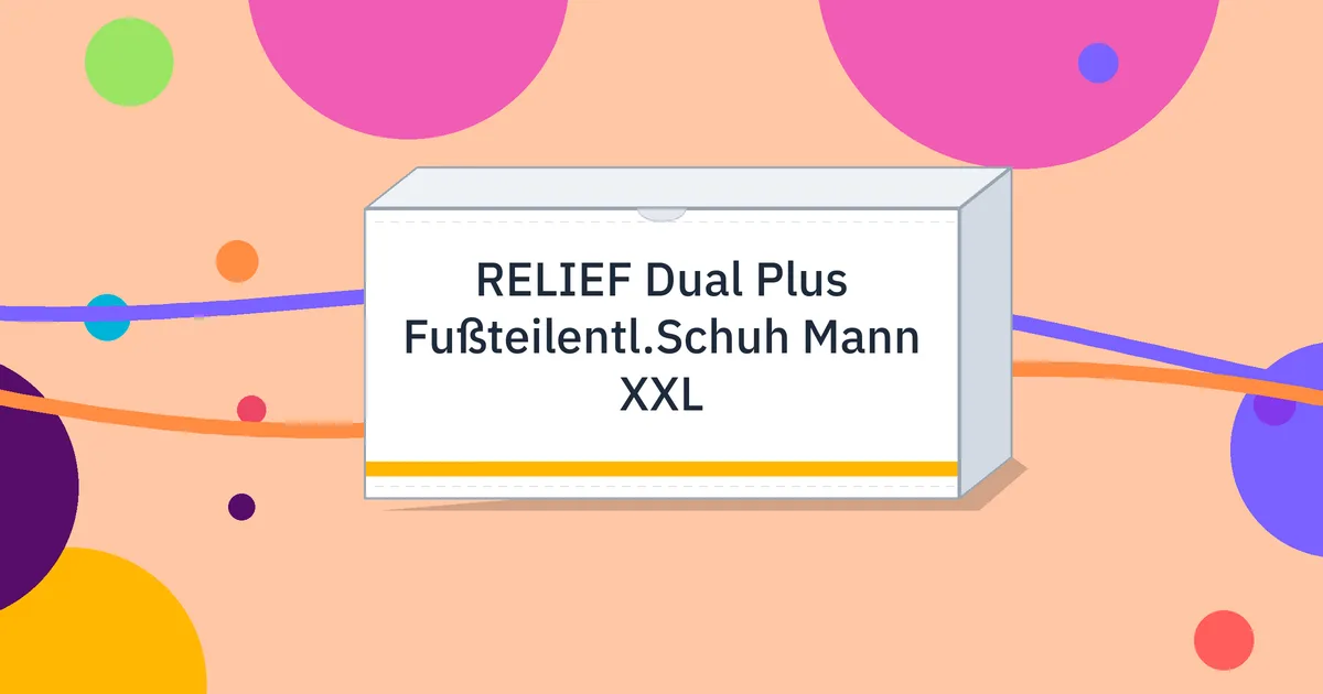 Symbolbild: Packung mit der Aufschrift RELIEF Dual Plus Fußteilentl.Schuh Mann XXL (PZN 18090191) – Verfügbarkeit und Bezug in Apotheken in Frankfurt am Main