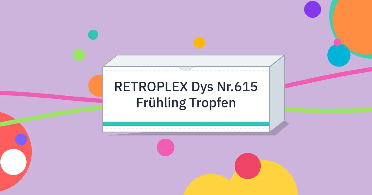 Symbolbild: Packung mit der Aufschrift RETROPLEX Dys Nr.615 Frühling Tropfen (PZN 18442974) – Verfügbarkeit und Bezug in Apotheken in Frankfurt am Main