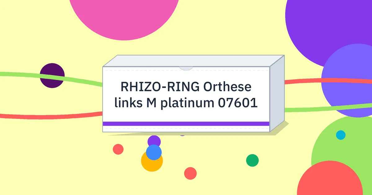 Symbolbild: Packung mit der Aufschrift RHIZO-RING Orthese links M platinum 07601 (PZN 08929014) – Verfügbarkeit und Bezug in Apotheken in Frankfurt am Main