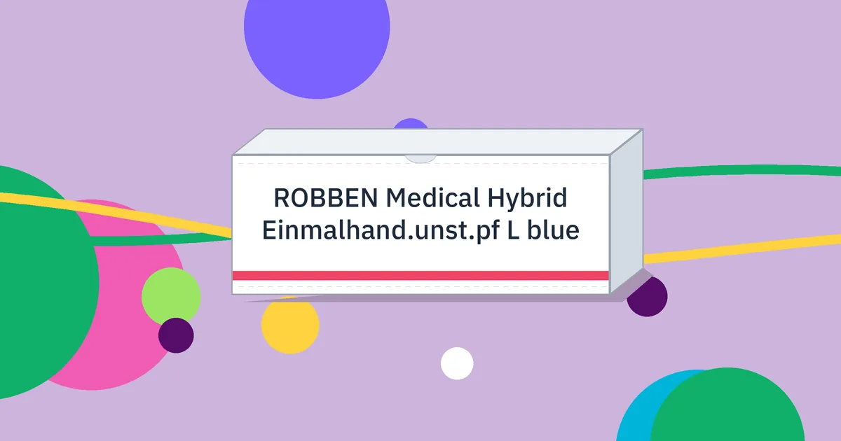 Symbolbild: Packung mit der Aufschrift ROBBEN Medical Hybrid Einmalhand.unst.pf L blue (PZN 20199475) – Verfügbarkeit und Bezug in Apotheken in Frankfurt am Main