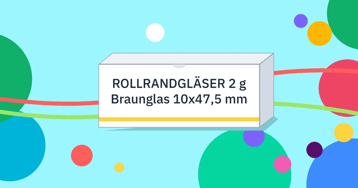Symbolbild: Packung mit der Aufschrift ROLLRANDGLÄSER 2 g Braunglas 10x47,5 mm (PZN 09748102) – Verfügbarkeit und Bezug in Apotheken in Frankfurt am Main