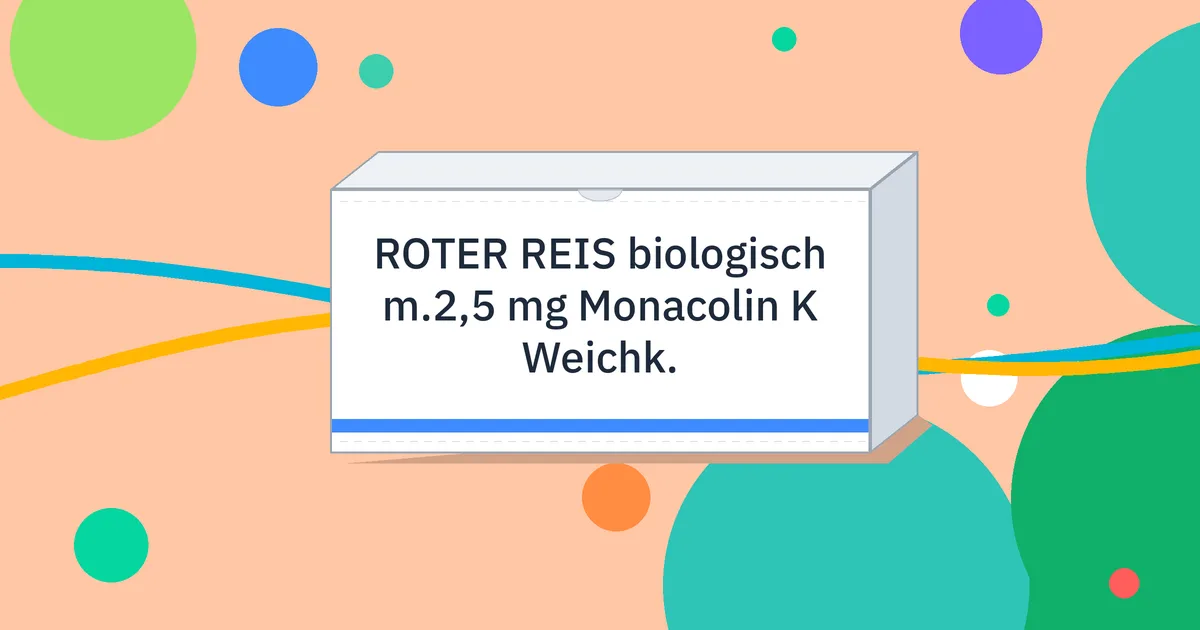 Symbolbild: Packung mit der Aufschrift ROTER REIS biologisch m.2,5 mg Monacolin K Weichk. (PZN 18302747) – Verfügbarkeit und Bezug in Apotheken in Frankfurt am Main