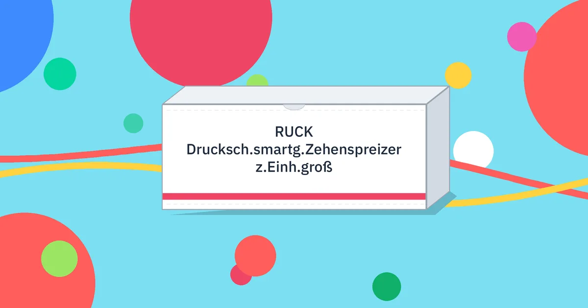 Symbolbild: Packung mit der Aufschrift RUCK Drucksch.smartg.Zehenspreizer z.Einh.groß (PZN 16904962) – Verfügbarkeit und Bezug in Apotheken in Frankfurt am Main