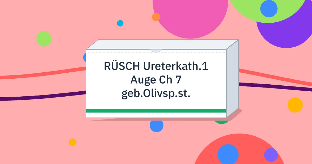 Symbolbild: Packung mit der Aufschrift RÜSCH Ureterkath.1 Auge Ch 7 geb.Olivsp.st. (PZN 04249185) – Verfügbarkeit und Bezug in Apotheken in Frankfurt am Main