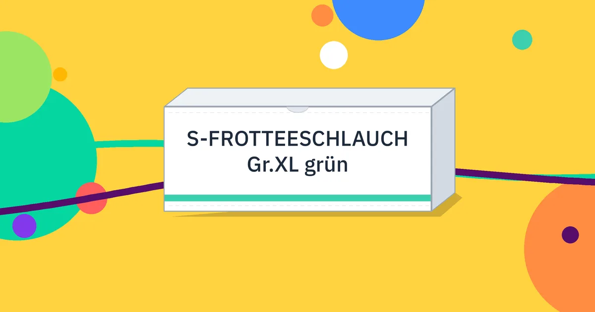 Symbolbild: Packung mit der Aufschrift S-FROTTEESCHLAUCH Gr.XL grün (PZN 18172500) – Verfügbarkeit und Bezug in Apotheken in Frankfurt am Main