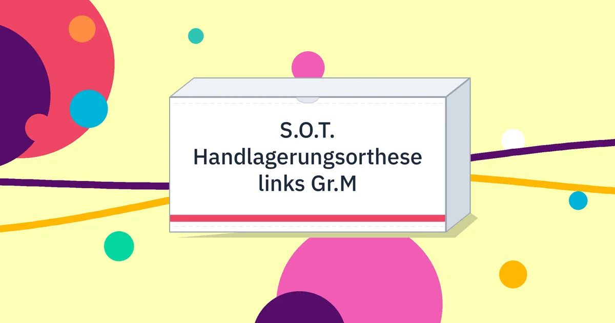 Symbolbild: Packung mit der Aufschrift S.O.T. Handlagerungsorthese links Gr.M (PZN 14048737) – Verfügbarkeit und Bezug in Apotheken in Frankfurt am Main