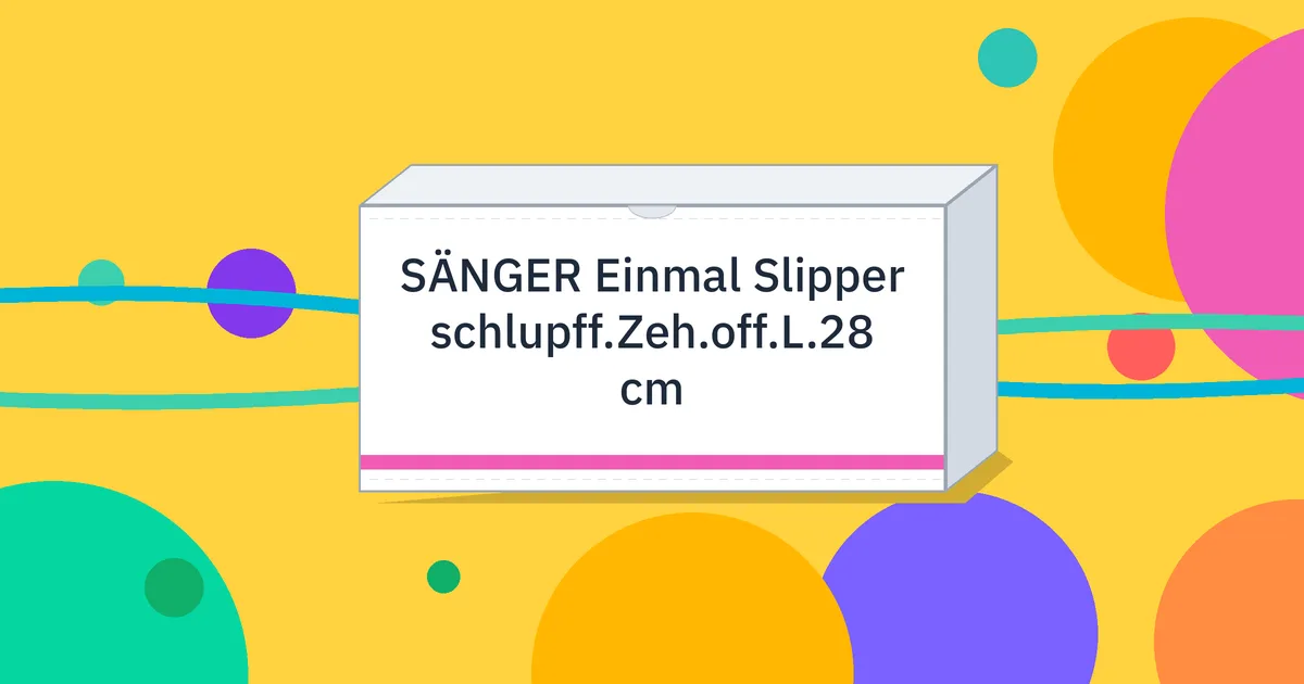 Symbolbild: Packung mit der Aufschrift SÄNGER Einmal Slipper schlupff.Zeh.off.L.28 cm (PZN 07423264) – Verfügbarkeit und Bezug in Apotheken in Frankfurt am Main