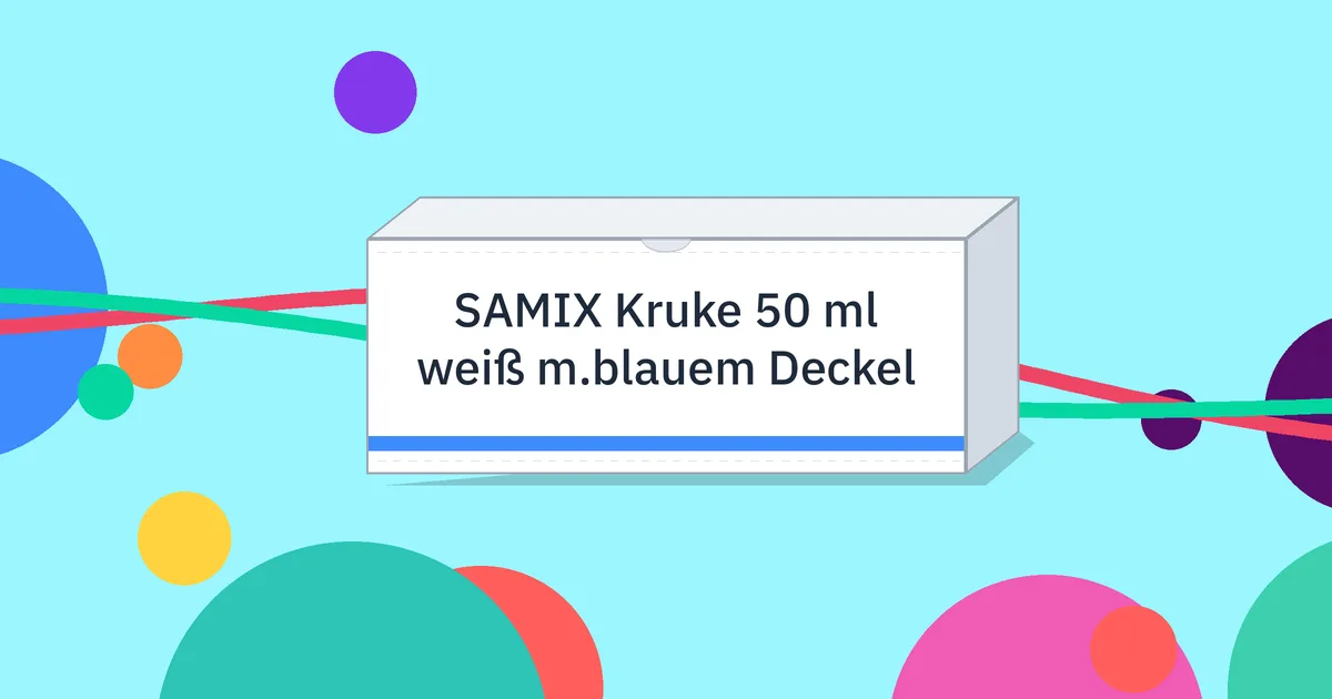 Symbolbild: Packung mit der Aufschrift SAMIX Kruke 50 ml weiß m.blauem Deckel (PZN 19987753) – Verfügbarkeit und Bezug in Apotheken in Frankfurt am Main
