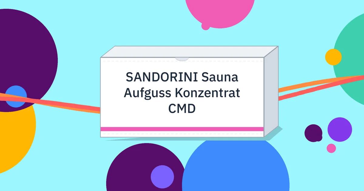 Symbolbild: Packung mit der Aufschrift SANDORINI Sauna Aufguss Konzentrat CMD (PZN 10034282) – Verfügbarkeit und Bezug in Apotheken in Frankfurt am Main