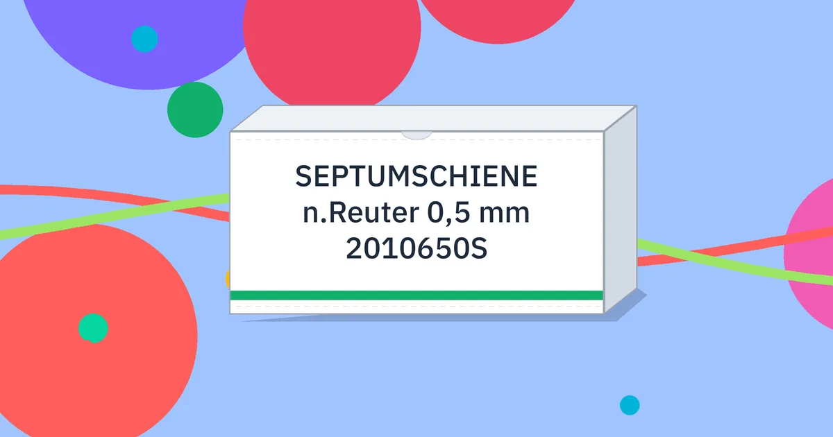 Symbolbild: Packung mit der Aufschrift SEPTUMSCHIENE n.Reuter 0,5 mm 2010650S (PZN 00185287) – Verfügbarkeit und Bezug in Apotheken in Frankfurt am Main