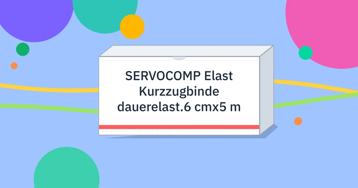 Symbolbild: Packung mit der Aufschrift SERVOCOMP Elast Kurzzugbinde dauerelast.6 cmx5 m (PZN 16734721) – Verfügbarkeit und Bezug in Apotheken in Frankfurt am Main