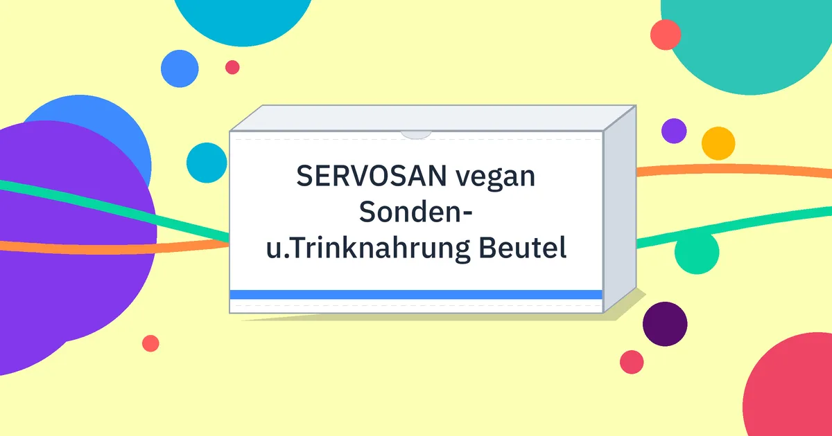Symbolbild: Packung mit der Aufschrift SERVOSAN vegan Sonden- u.Trinknahrung Beutel (PZN 18369556) – Verfügbarkeit und Bezug in Apotheken in Frankfurt am Main