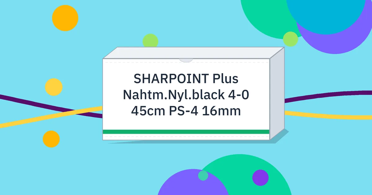 Symbolbild: Packung mit der Aufschrift SHARPOINT Plus Nahtm.Nyl.black 4-0 45cm PS-4 16mm (PZN 17984383) – Verfügbarkeit und Bezug in Apotheken in Frankfurt am Main