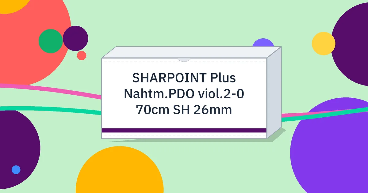 Symbolbild: Packung mit der Aufschrift SHARPOINT Plus Nahtm.PDO viol.2-0 70cm SH 26mm (PZN 17994246) – Verfügbarkeit und Bezug in Apotheken in Frankfurt am Main