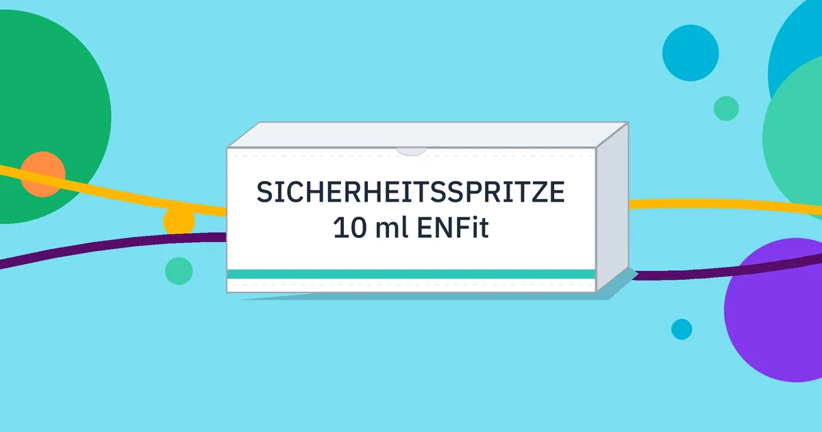 Symbolbild: Packung mit der Aufschrift SICHERHEITSSPRITZE 10 ml ENFit (PZN 19526957) – Verfügbarkeit und Bezug in Apotheken in Frankfurt am Main