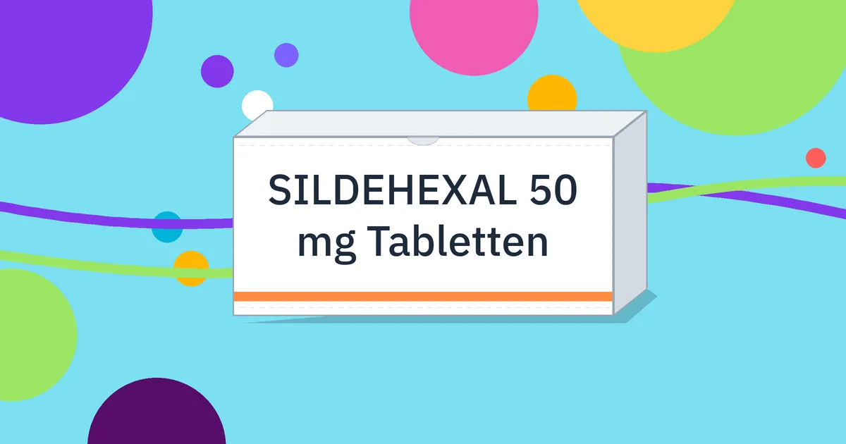 Symbolbild: Packung mit der Aufschrift SILDEHEXAL 50 mg Tabletten (PZN 07098551) – Verfügbarkeit und Bezug in Apotheken in Frankfurt am Main