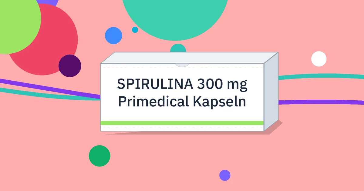 Symbolbild: Packung mit der Aufschrift SPIRULINA 300 mg Primedical Kapseln (PZN 18812661) – Verfügbarkeit und Bezug in Apotheken in Frankfurt am Main