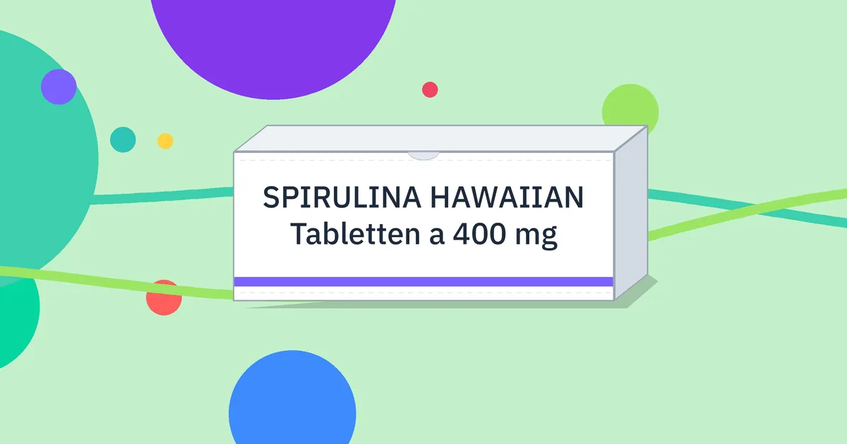 Symbolbild: Packung mit der Aufschrift SPIRULINA HAWAIIAN Tabletten a 400 mg (PZN 07523155) – Verfügbarkeit und Bezug in Apotheken in Frankfurt am Main