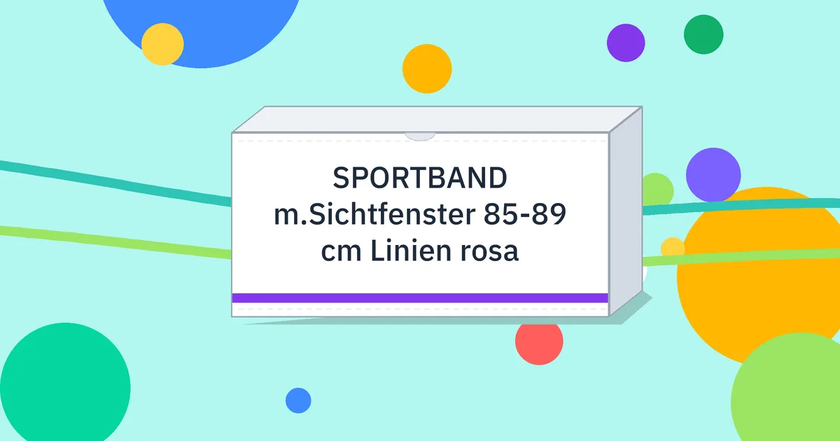 Symbolbild: Packung mit der Aufschrift SPORTBAND m.Sichtfenster 85-89 cm Linien rosa (PZN 17837481) – Verfügbarkeit und Bezug in Apotheken in Frankfurt am Main