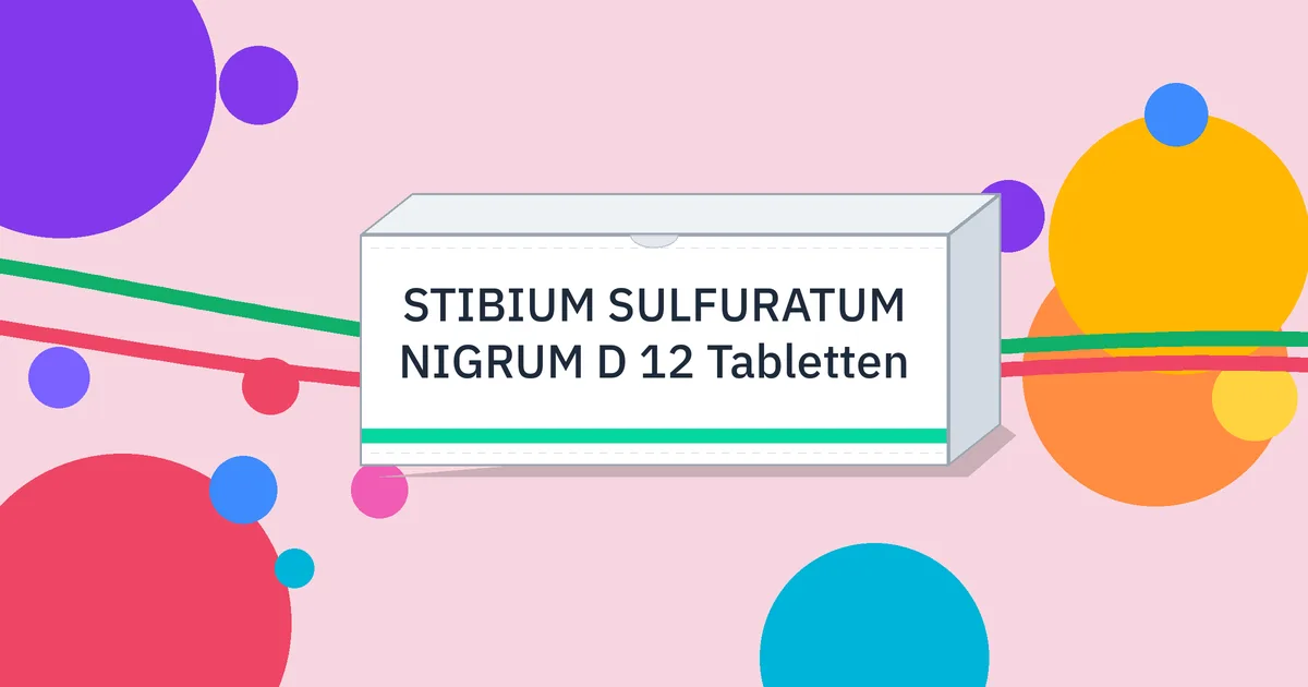 Symbolbild: Packung mit der Aufschrift STIBIUM SULFURATUM NIGRUM D 12 Tabletten (PZN 01072355) – Verfügbarkeit und Bezug in Apotheken in Frankfurt am Main