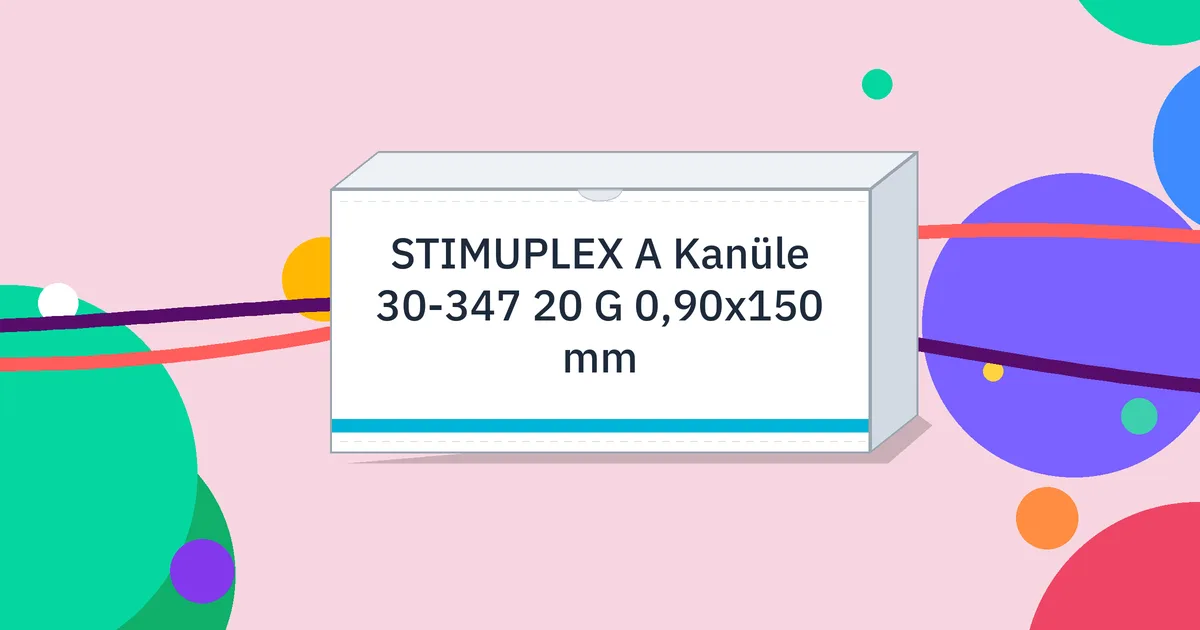 Symbolbild: Packung mit der Aufschrift STIMUPLEX A Kanüle 30-347 20 G 0,90x150 mm (PZN 06166262) – Verfügbarkeit und Bezug in Apotheken in Frankfurt am Main