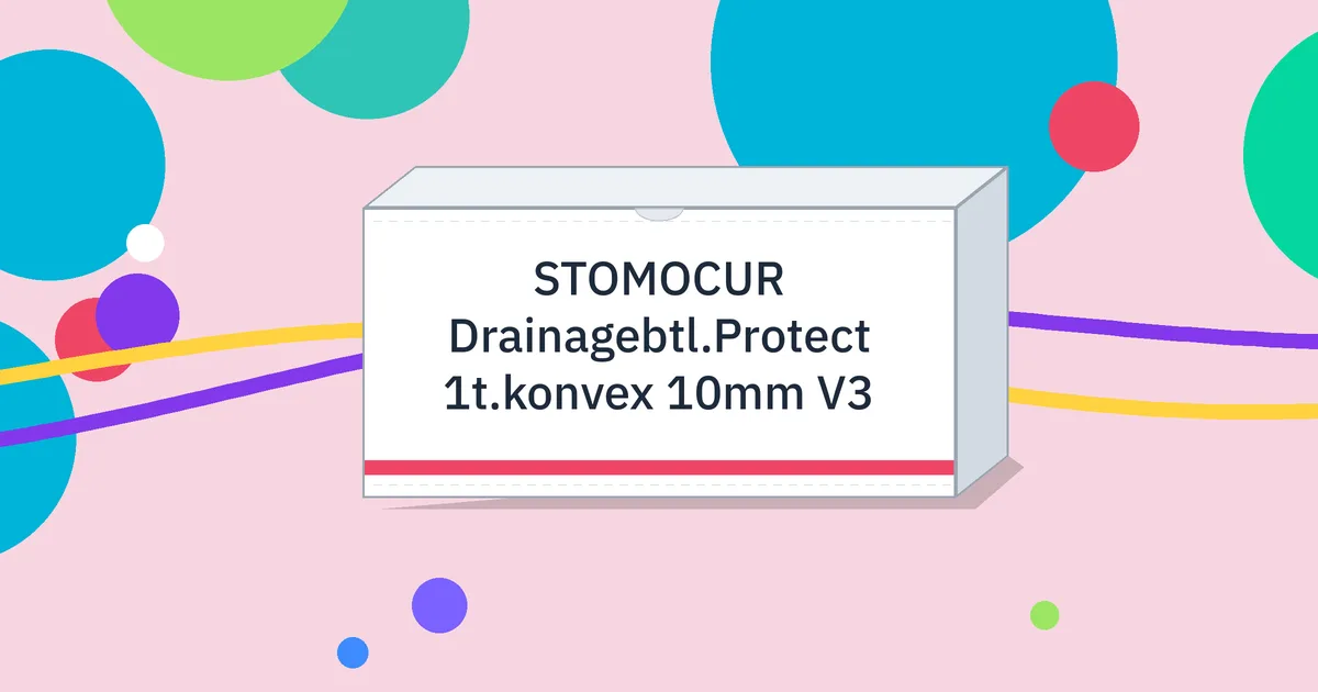 Symbolbild: Packung mit der Aufschrift STOMOCUR Drainagebtl.Protect 1t.konvex 10mm V3 (PZN 18172960) – Verfügbarkeit und Bezug in Apotheken in Frankfurt am Main