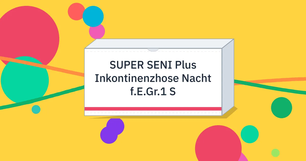 Symbolbild: Packung mit der Aufschrift SUPER SENI Plus Inkontinenzhose Nacht f.E.Gr.1 S (PZN 12664449) – Verfügbarkeit und Bezug in Apotheken in Frankfurt am Main