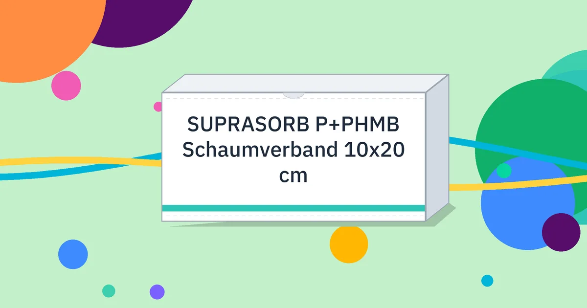 Symbolbild: Packung mit der Aufschrift SUPRASORB P+PHMB Schaumverband 10x20 cm (PZN 18039422) – Verfügbarkeit und Bezug in Apotheken in Frankfurt am Main