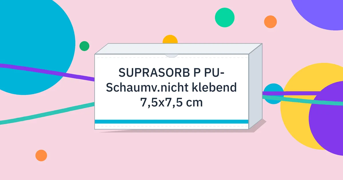 Symbolbild: Packung mit der Aufschrift SUPRASORB P PU-Schaumv.nicht klebend 7,5x7,5 cm (PZN 11115835) – Verfügbarkeit und Bezug in Apotheken in Frankfurt am Main