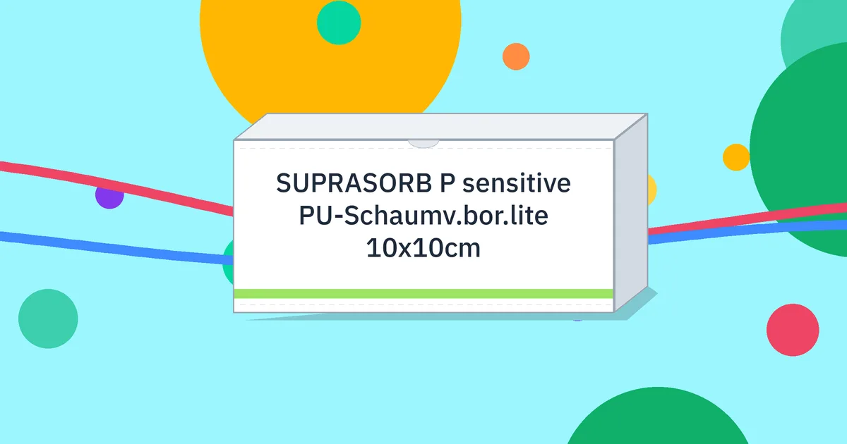 Symbolbild: Packung mit der Aufschrift SUPRASORB P sensitive PU-Schaumv.bor.lite 10x10cm (PZN 17875406) – Verfügbarkeit und Bezug in Apotheken in Frankfurt am Main