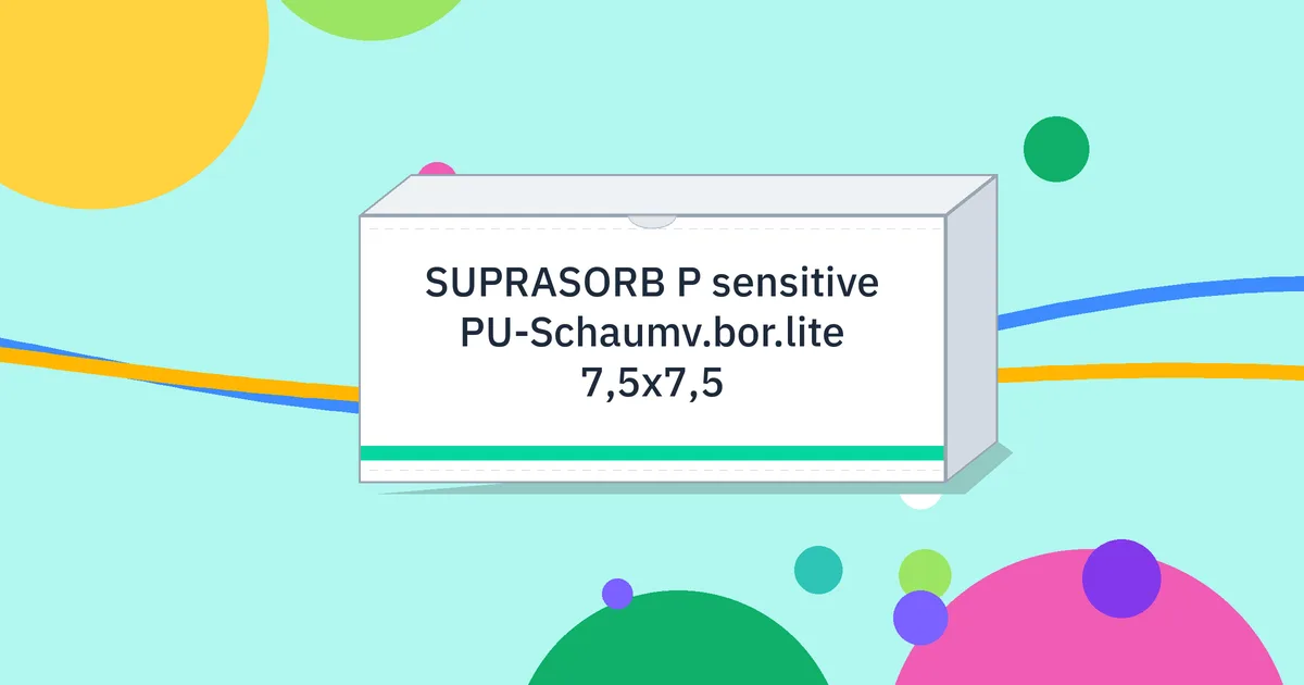 Symbolbild: Packung mit der Aufschrift SUPRASORB P sensitive PU-Schaumv.bor.lite 7,5x7,5 (PZN 20544699) – Verfügbarkeit und Bezug in Apotheken in Frankfurt am Main