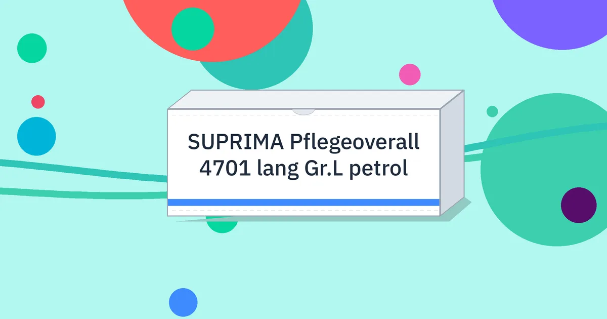 Symbolbild: Packung mit der Aufschrift SUPRIMA Pflegeoverall 4701 lang Gr.L petrol (PZN 09376994) – Verfügbarkeit und Bezug in Apotheken in Frankfurt am Main