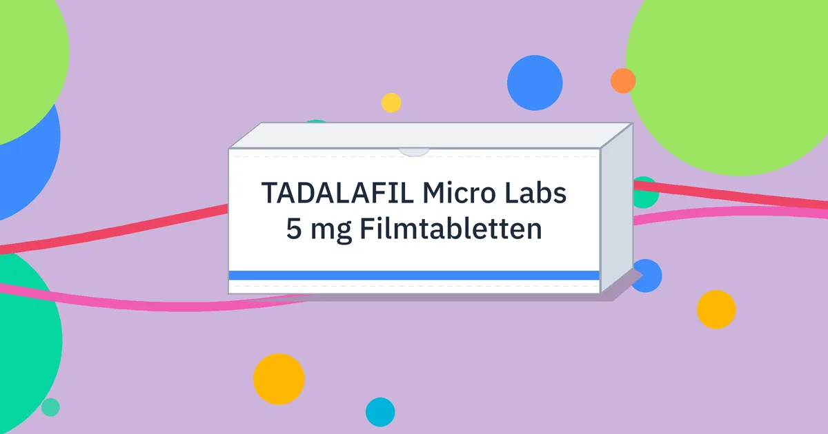 Symbolbild: Packung mit der Aufschrift TADALAFIL Micro Labs 5 mg Filmtabletten (PZN 18112745) – Verfügbarkeit und Bezug in Apotheken in Frankfurt am Main
