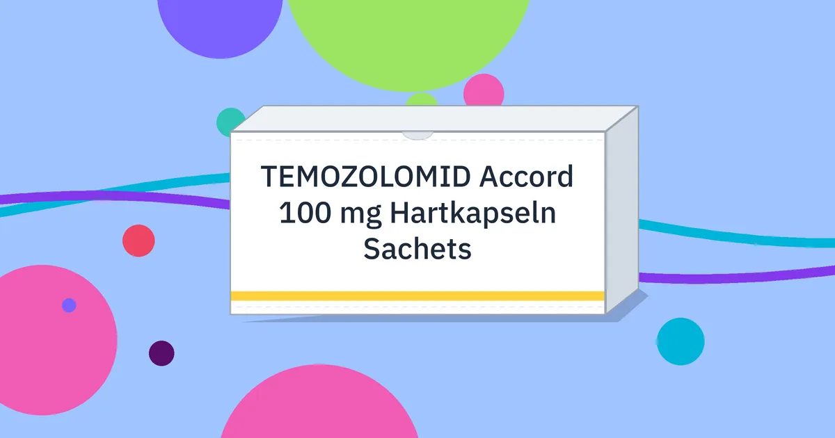 Symbolbild: Packung mit der Aufschrift TEMOZOLOMID Accord 100 mg Hartkapseln Sachets (PZN 16807087) – Verfügbarkeit und Bezug in Apotheken in Frankfurt am Main