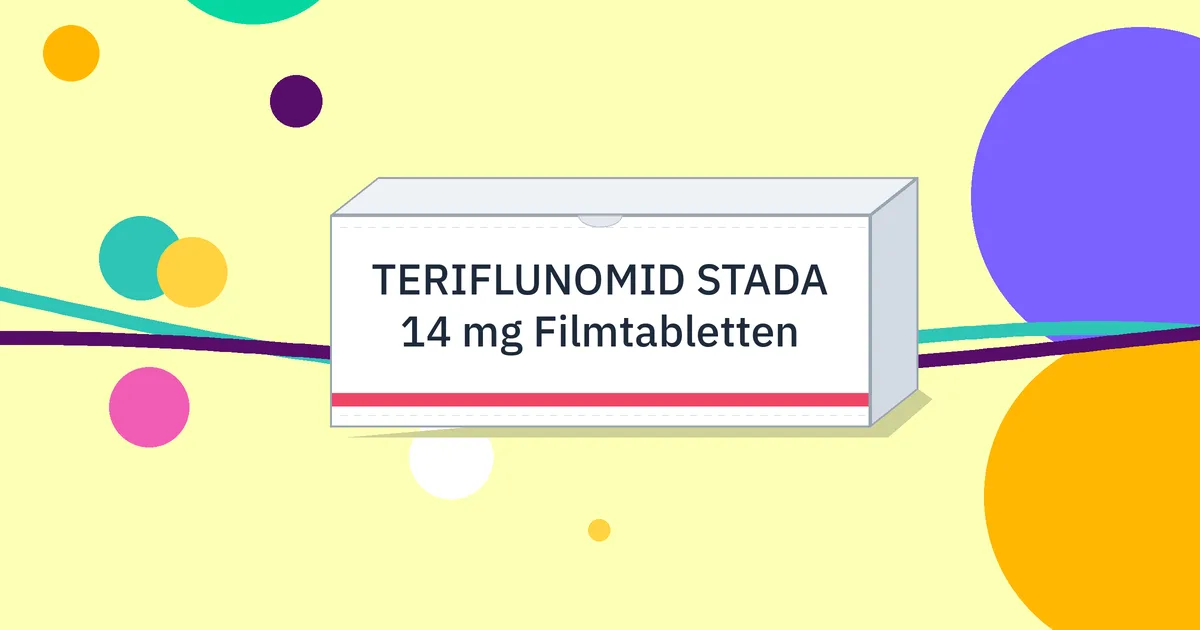 Symbolbild: Packung mit der Aufschrift TERIFLUNOMID STADA 14 mg Filmtabletten (PZN 18880585) – Verfügbarkeit und Bezug in Apotheken in Frankfurt am Main
