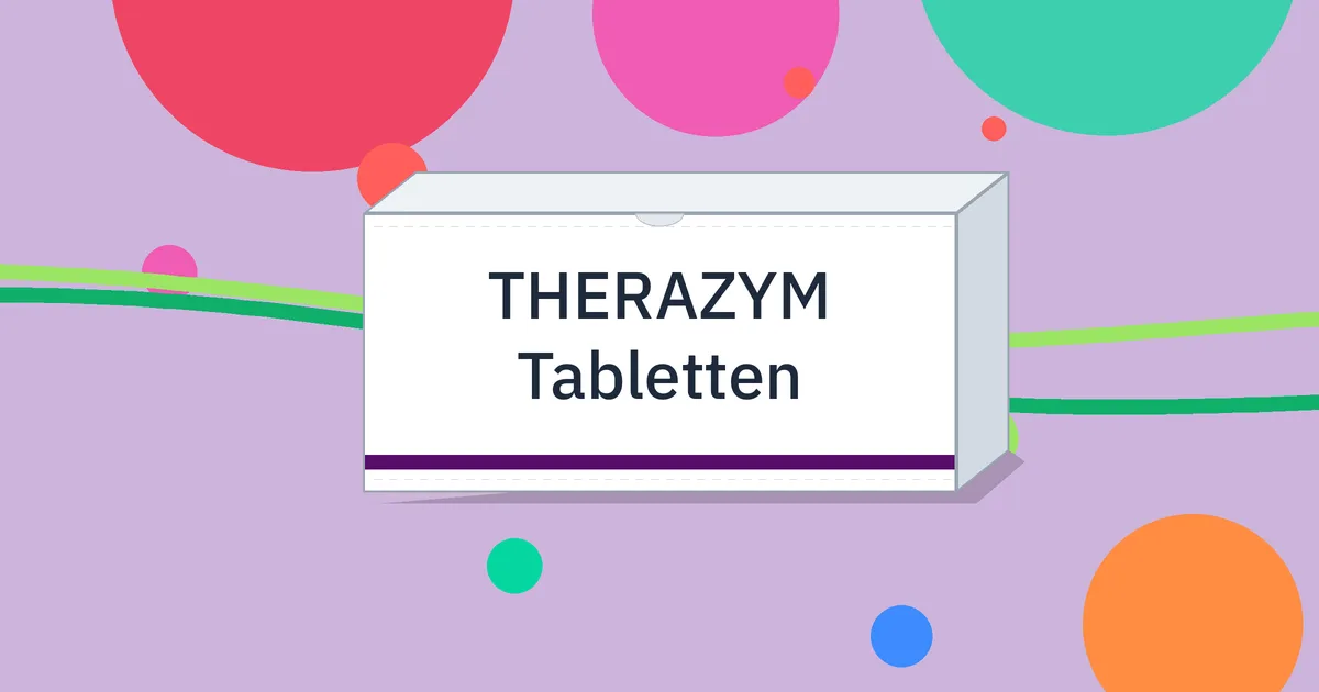 Symbolbild: Packung mit der Aufschrift THERAZYM Tabletten (PZN 02471353) – Verfügbarkeit und Bezug in Apotheken in Frankfurt am Main