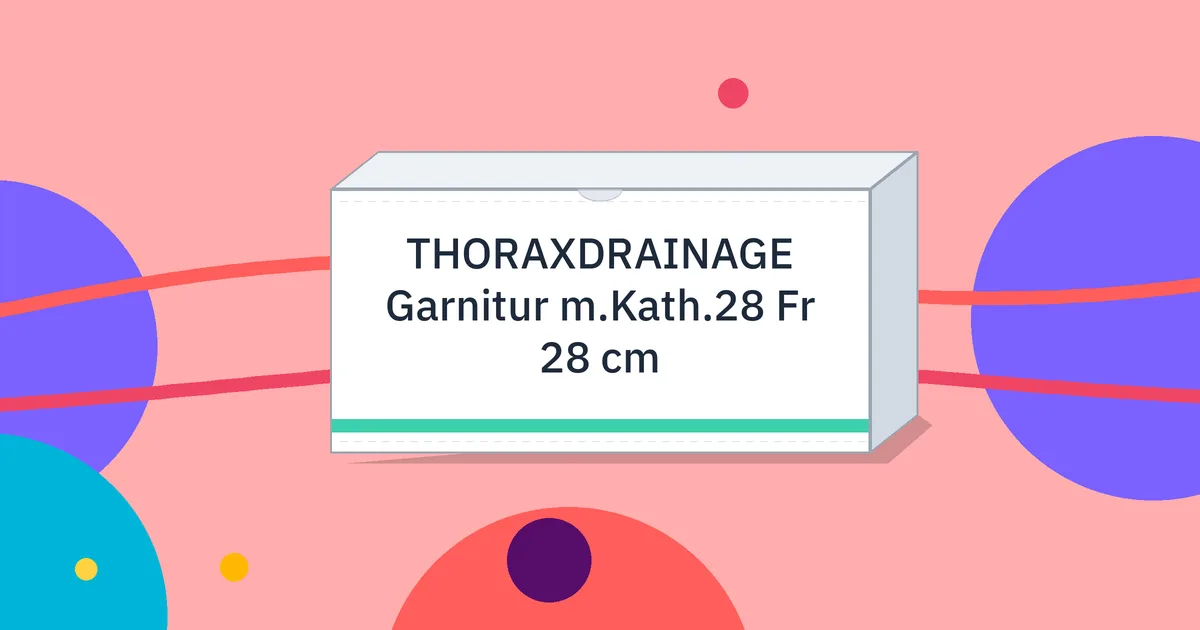 Symbolbild: Packung mit der Aufschrift THORAXDRAINAGE Garnitur m.Kath.28 Fr 28 cm (PZN 10178704) – Verfügbarkeit und Bezug in Apotheken in Frankfurt am Main
