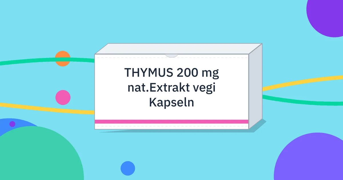 Symbolbild: Packung mit der Aufschrift THYMUS 200 mg nat.Extrakt vegi Kapseln (PZN 16229058) – Verfügbarkeit und Bezug in Apotheken in Frankfurt am Main